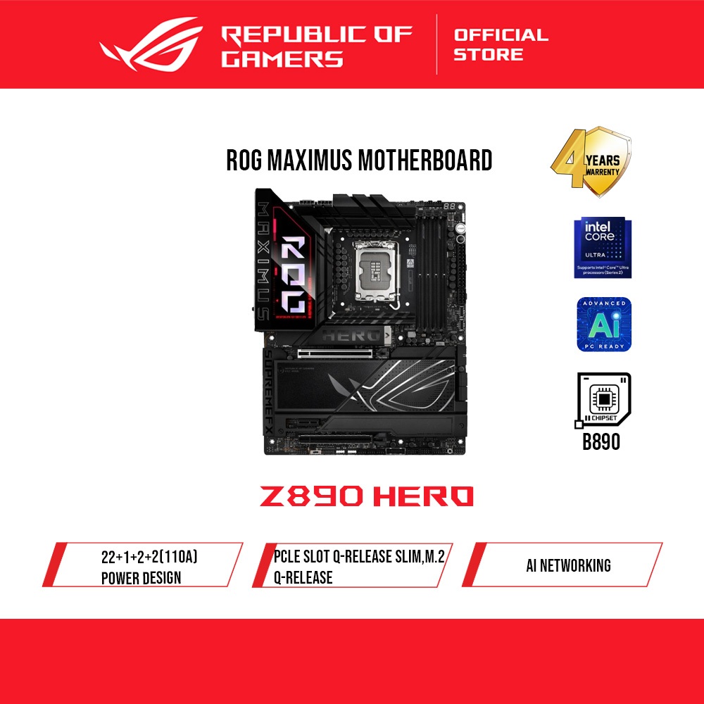 ASUS Intel ROG Maximus Z890 Hero ATX motherboard, 22+1+2+2 power stages ...