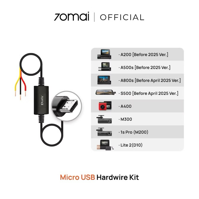 70mai Hardware Kit Hardwire Fuse Kit Car Dash Cam Micro Usb（Up02） A800S ...