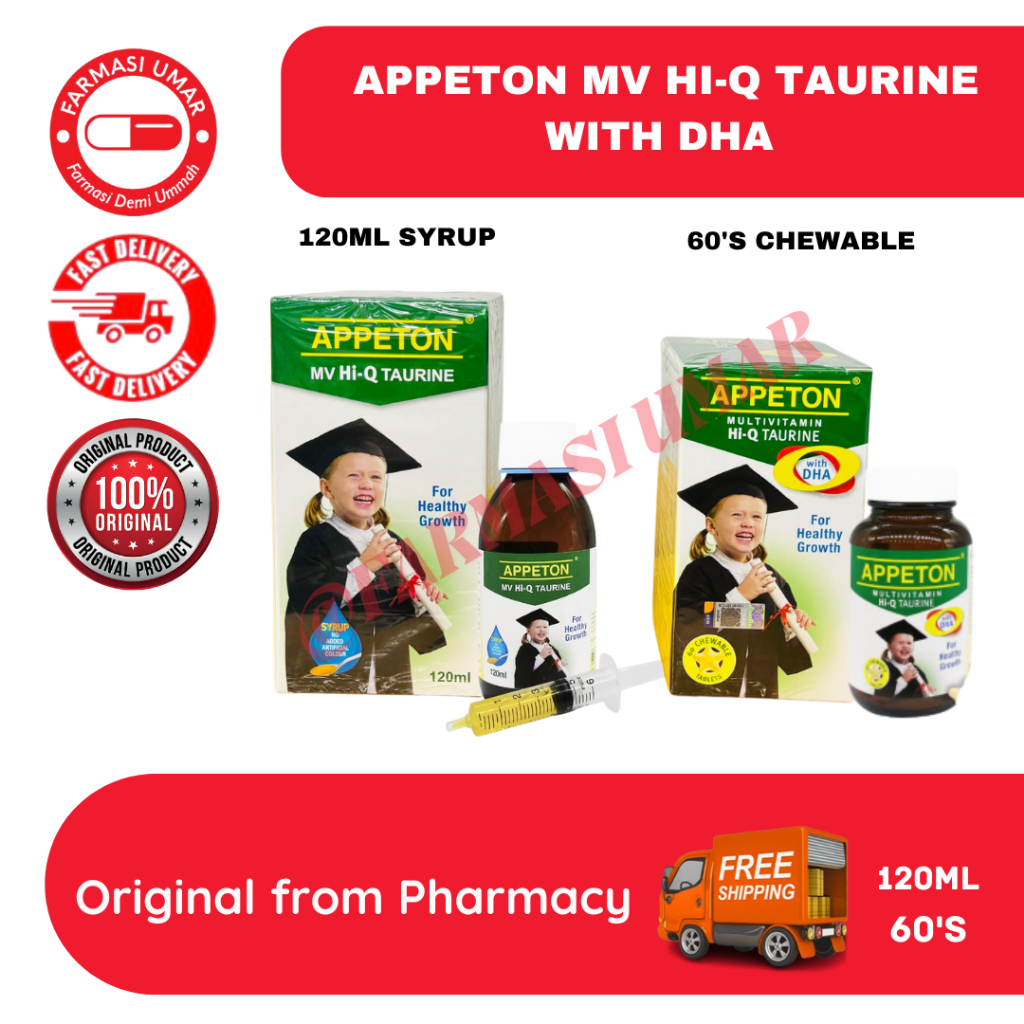 Appeton Multivitamin Hi-Q Taurine with DHA Syrup & tablet chewable ...