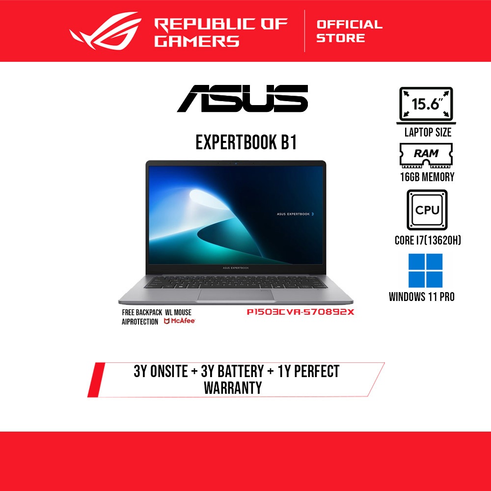 Asus ExpertBook P1 P1503 Laptop i7-13620H 16GB 512GB 15.6" FHD W11P ...