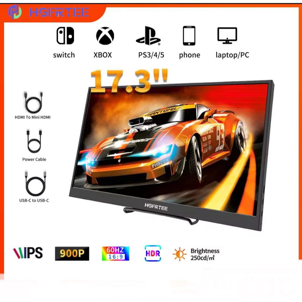 HGFRTEE 17.3 inch HD portable monitor 178° IPS secondary screen expansion external SWITCH/PS4/X ...