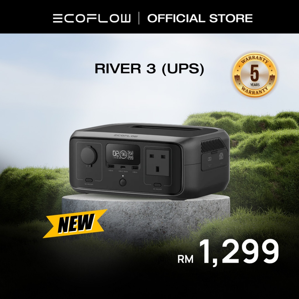 EcoFlow River 3 UPS Portable Power Station – 300 W, 10 ms UPS | Black ...