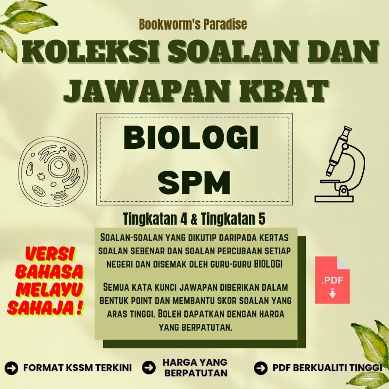 [SOFTCOPY/PDF] KOLEKSI SOALAN DAN JAWAPAN KBAT BIOLOGI SPM| KSSM | Tingkatan 4 dan Tingkatan 5 ...