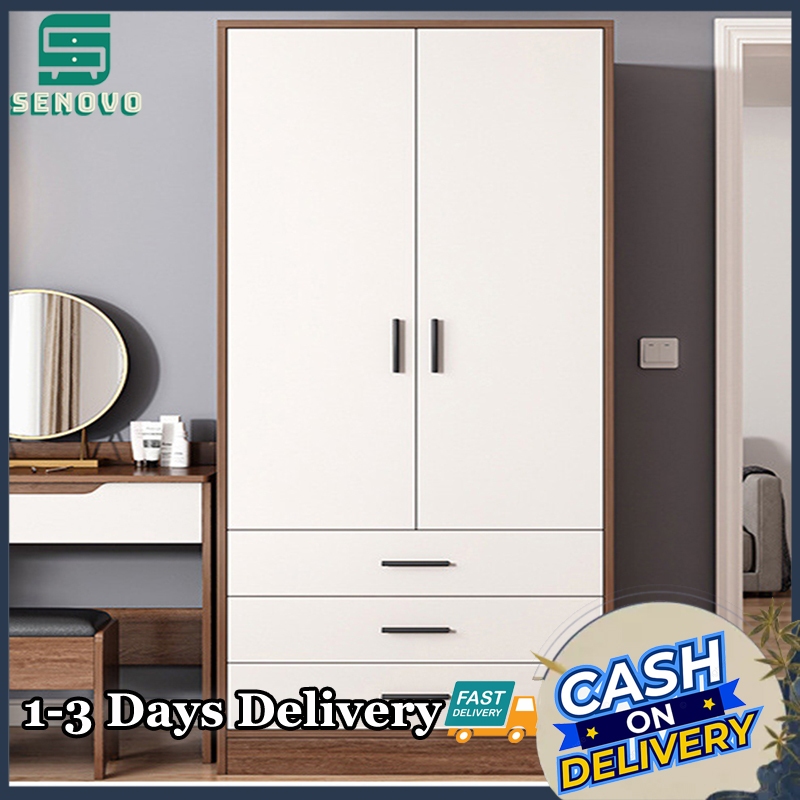 2 doors wooden wardrobe multifunctional wardrobe With hanging pole ...