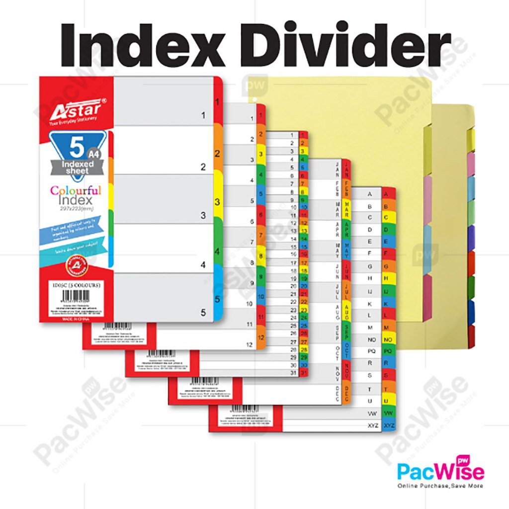 Astar Index Divider / Pembahagi Indeks Tebal / Jan–Dis | 1–31 | A–Z ...