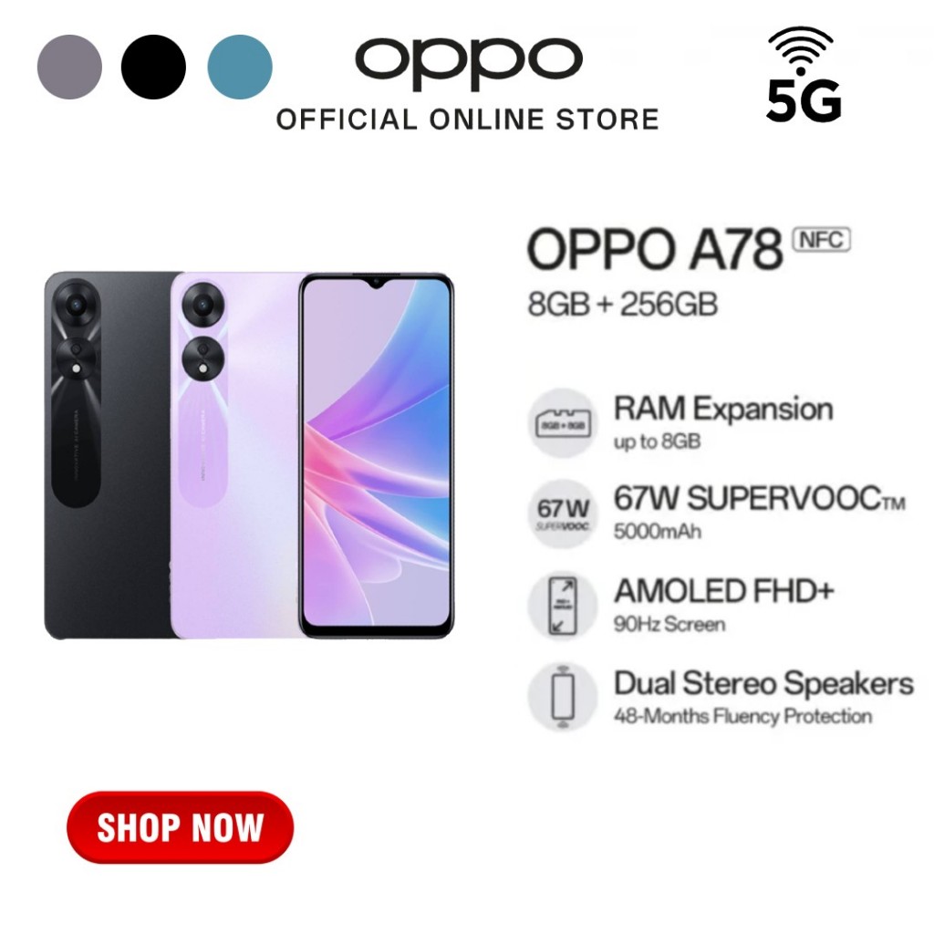Oppo A78 5G Smart Phone [256GB+8GB RAM] 5000mAh Big Battery FastCharge ...