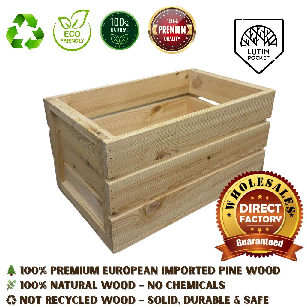 IKEA Style Pine Wood Crate -100% Solid Pine Storage Box / Wooden ...