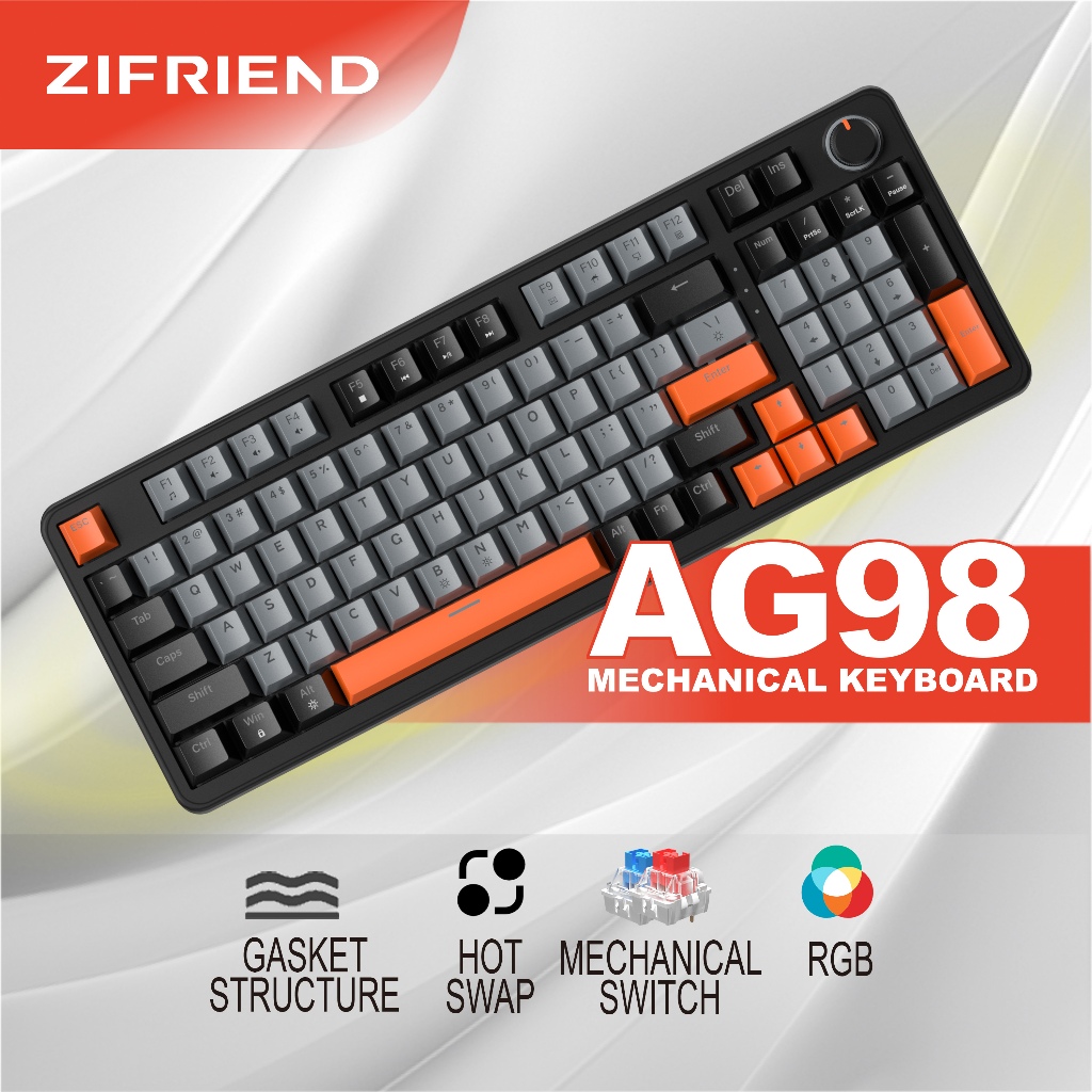 ZIFRIEND AG98 Mechanical Keyboard Gasket Mount Ergonomic Design Gaming ...