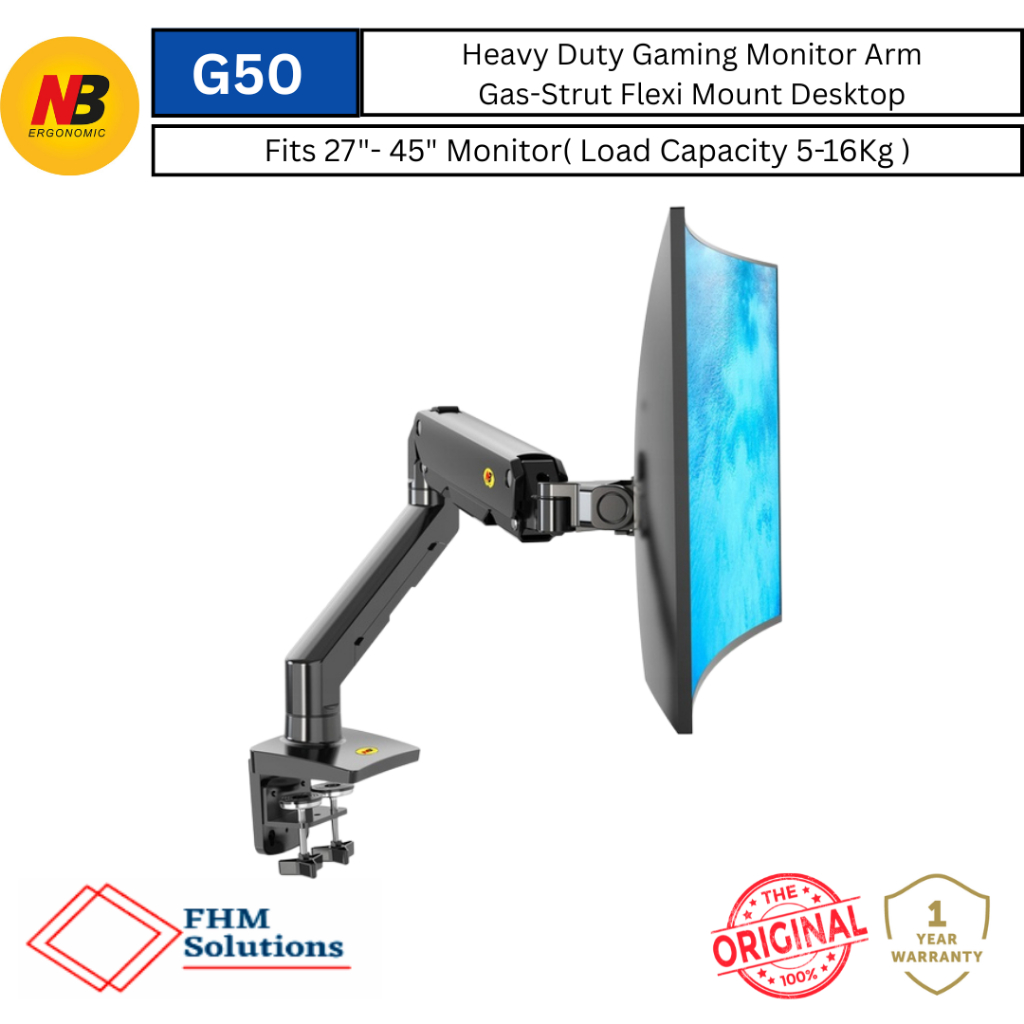 NB North Bayou G50 Heavy Duty Gaming Monitor Arm Gas-Strut Flexi Mount ...