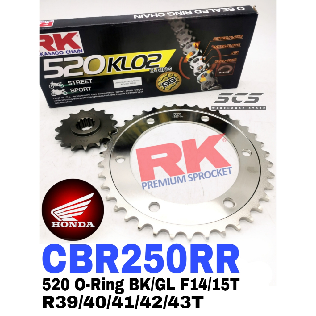 RK Sprocket Set Honda CBR250RR New 520 O-Ring Black Gold Chain Rantai ...