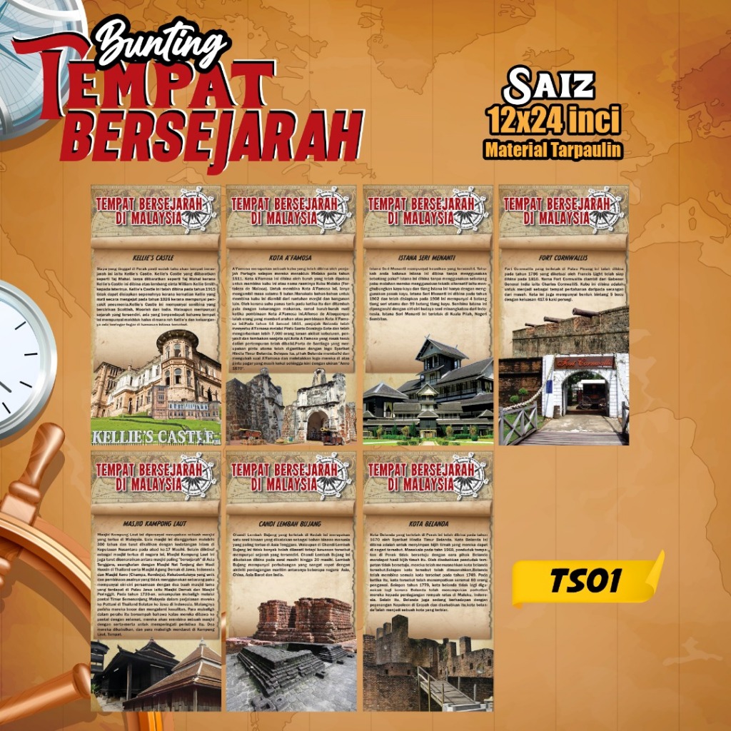 BANNER SET 7PCS TEMPAT BERSEJARAH DI MALAYSIA PELBAGAI SAIZ (KECIL ...