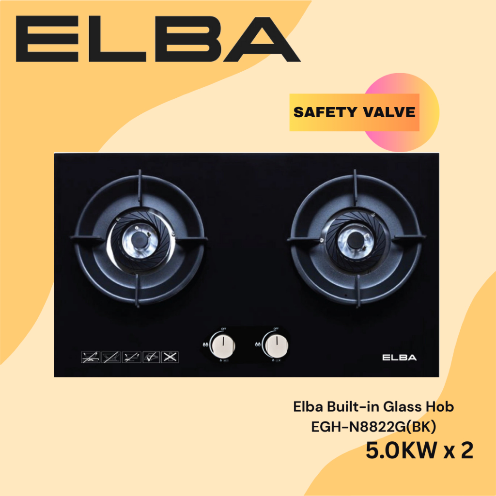 Elba Built-in Glass Hob 5.0KW EGH-N8822G(BK)With Safety Valve | Shopee ...
