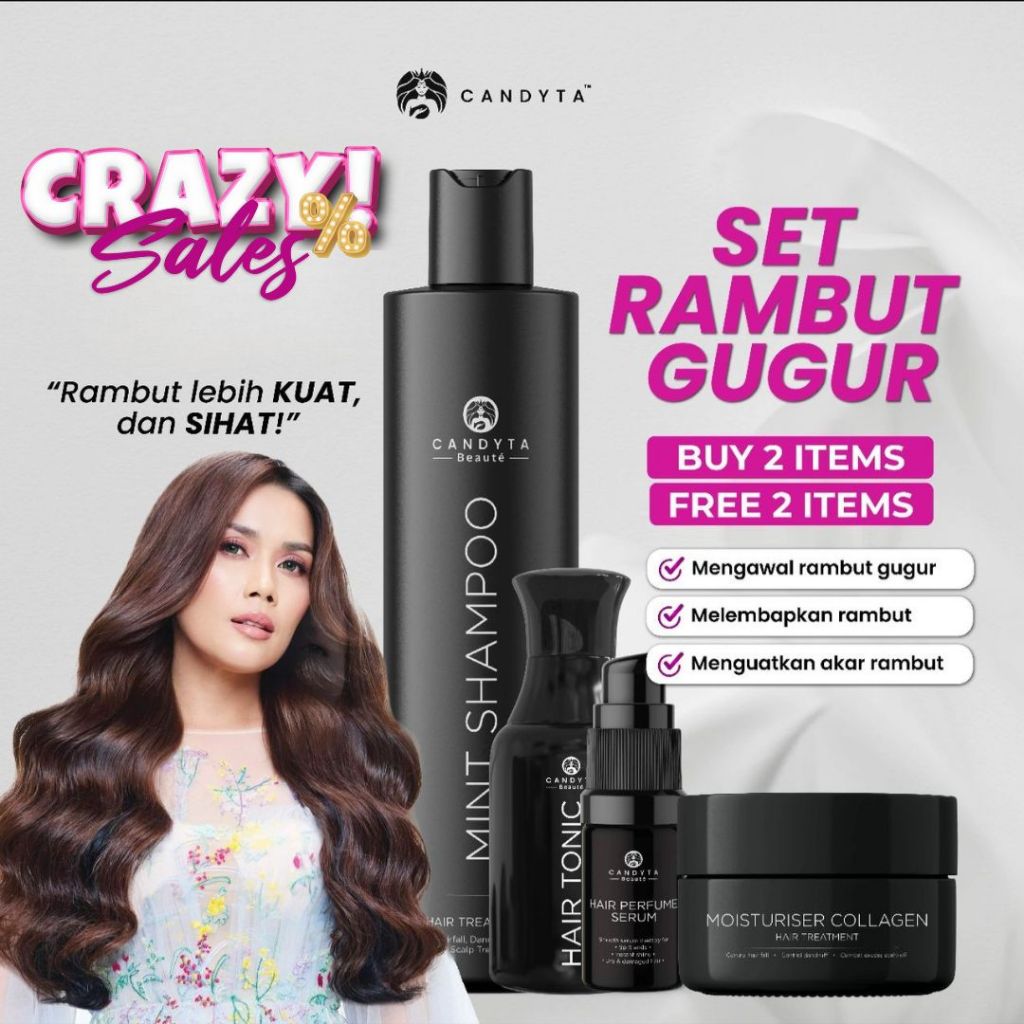 [DIRECT DARI HQ] SET CANDYTA SHAMPOO 300ML EIRA SYAZIRA RAMBUT GUGUR PALING BERKESAN HAIR TONIC ...