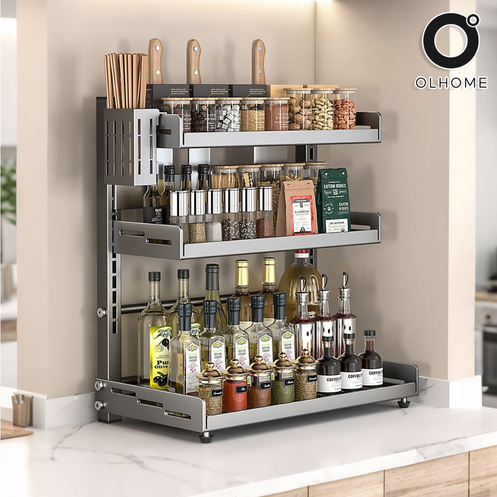 【Adjustable Height】 2/3 Tiers Spice Rack Kitchen Organizer Condiment ...