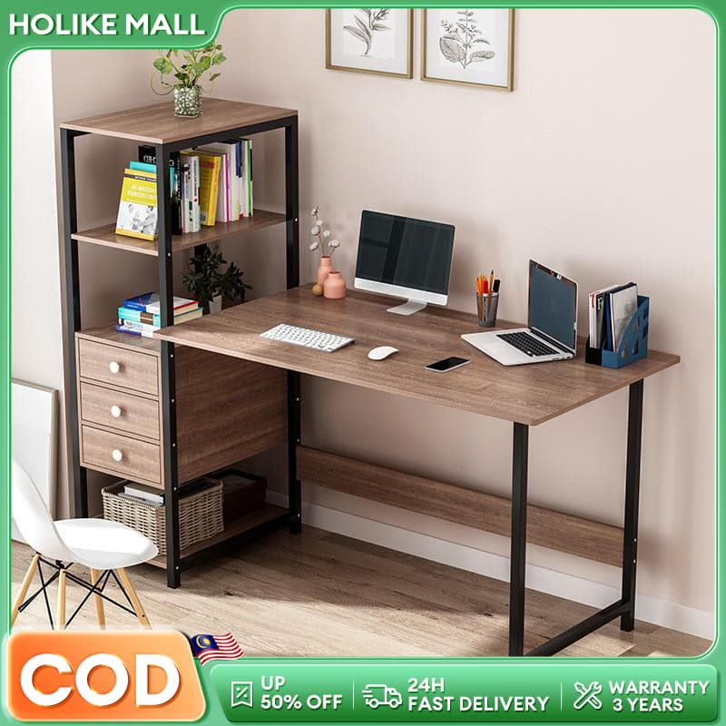 🌞Meja Komputer 120cm Meja Belajar Study Table With BookShelf Office ...