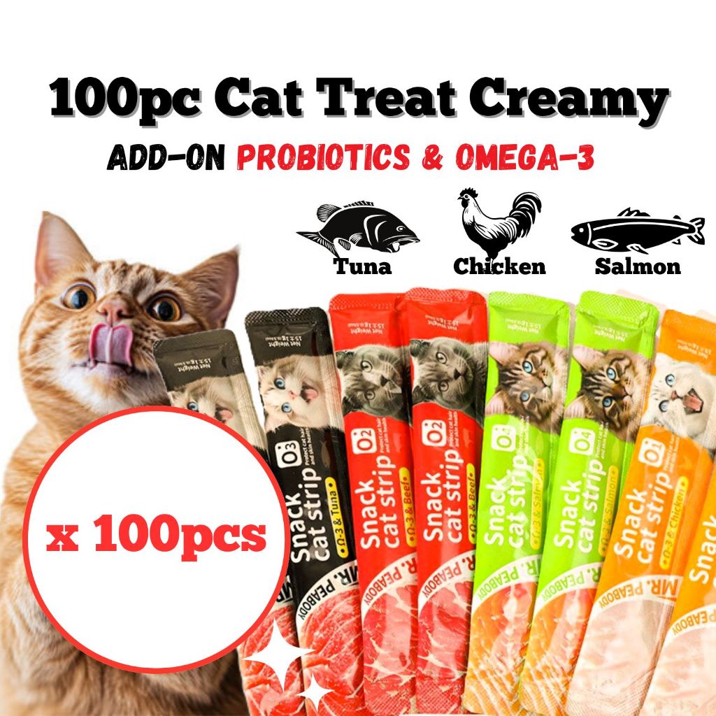 100pcs Omega-3 Creamy Cat Treat Probiotics Cat Snack Cat Stick Cat food ...