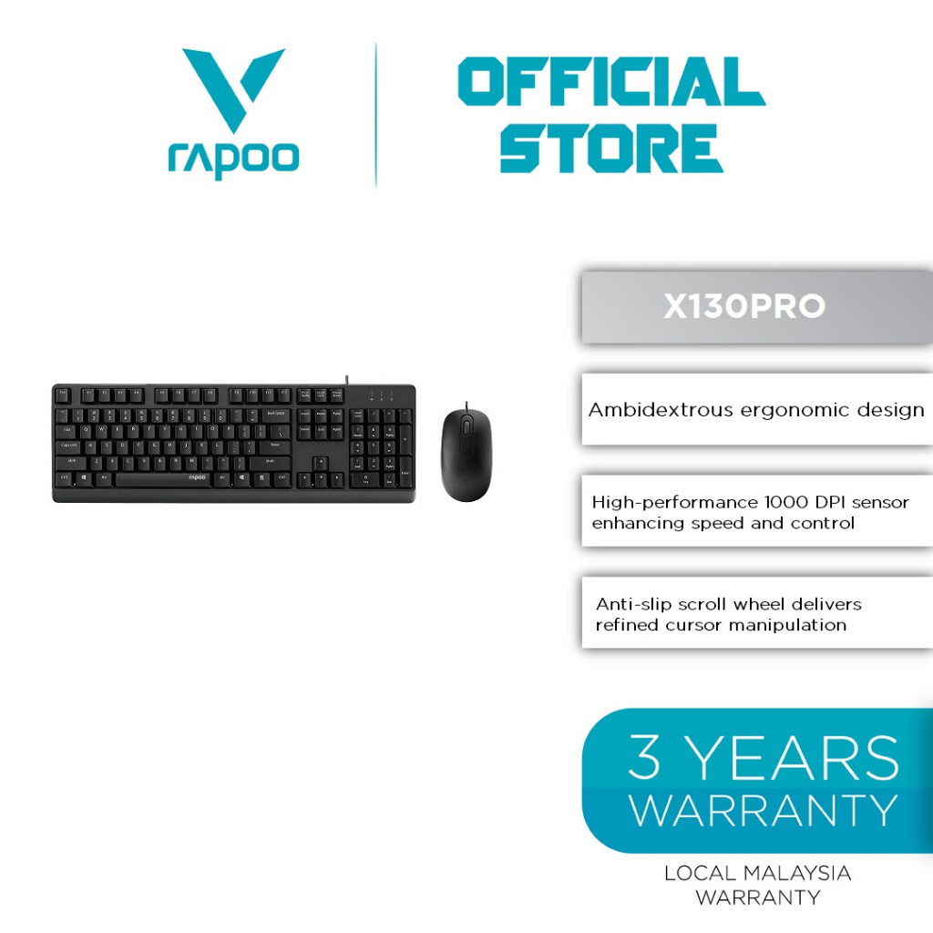 RAPOO X130PRO Wired Optical Mouse & Keyboard Combo Set / Spill ...