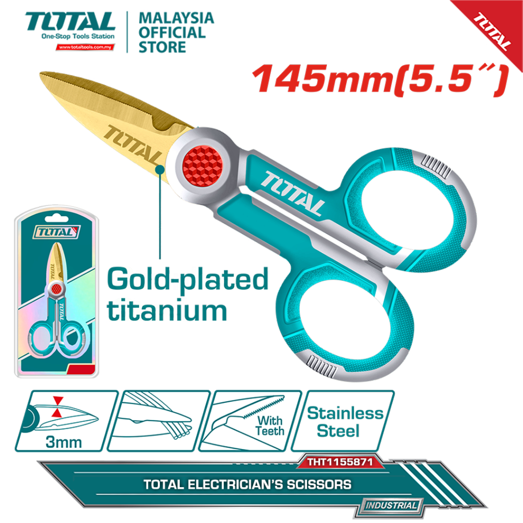 TOTAL 5.5" Stainless steel Electrician's Scissors THT1155871 | Shopee ...