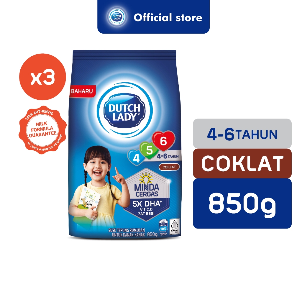 [Bundle of 3] Dutch Lady GUM 456 Chocolate (850g) [Exp 07 May 2026 ...