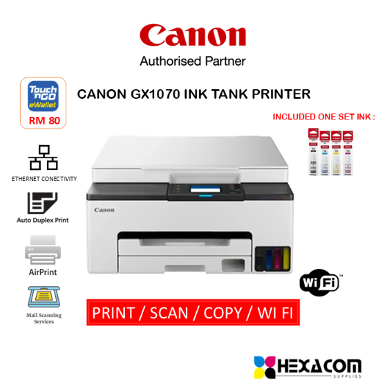 Canon MAXIFY Wireless GX1070 Printer - Print Scan Copy WiFi - GI-75 BK ...