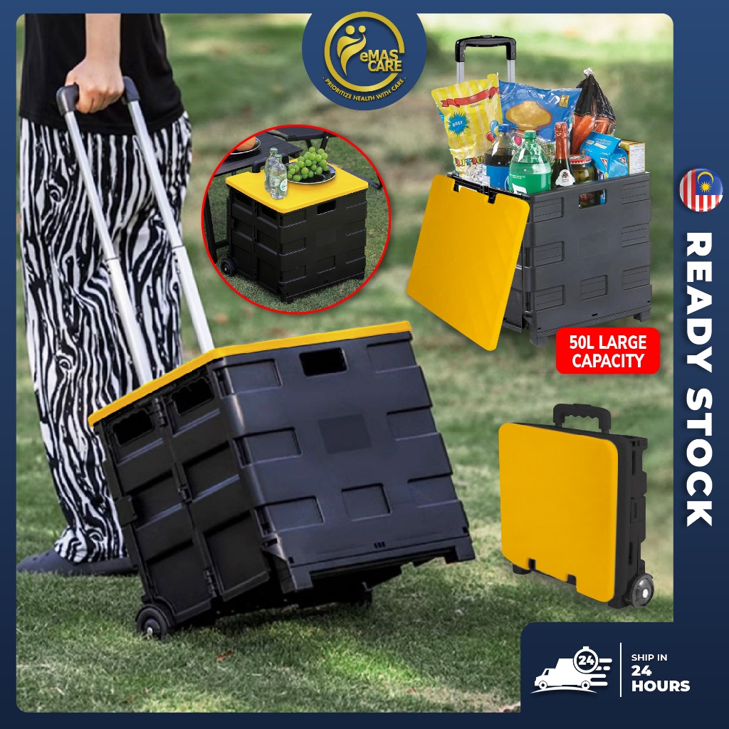 Foldable Trolley Cart Troli Boleh Lipat dengan Roda Picnic Box With ...