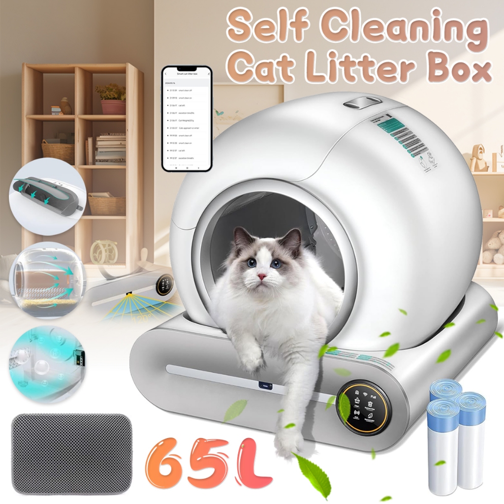 Smart Automatic Cat Litter Box 65L Cat Toilet Self Cleaning With App ...