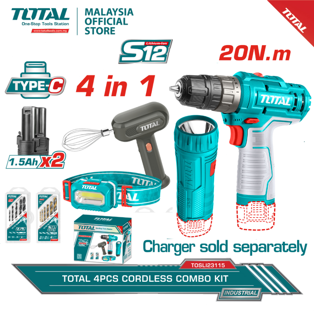 Total 12V 4 pcs cordless combo kit - TOSLI23115 | Shopee Malaysia