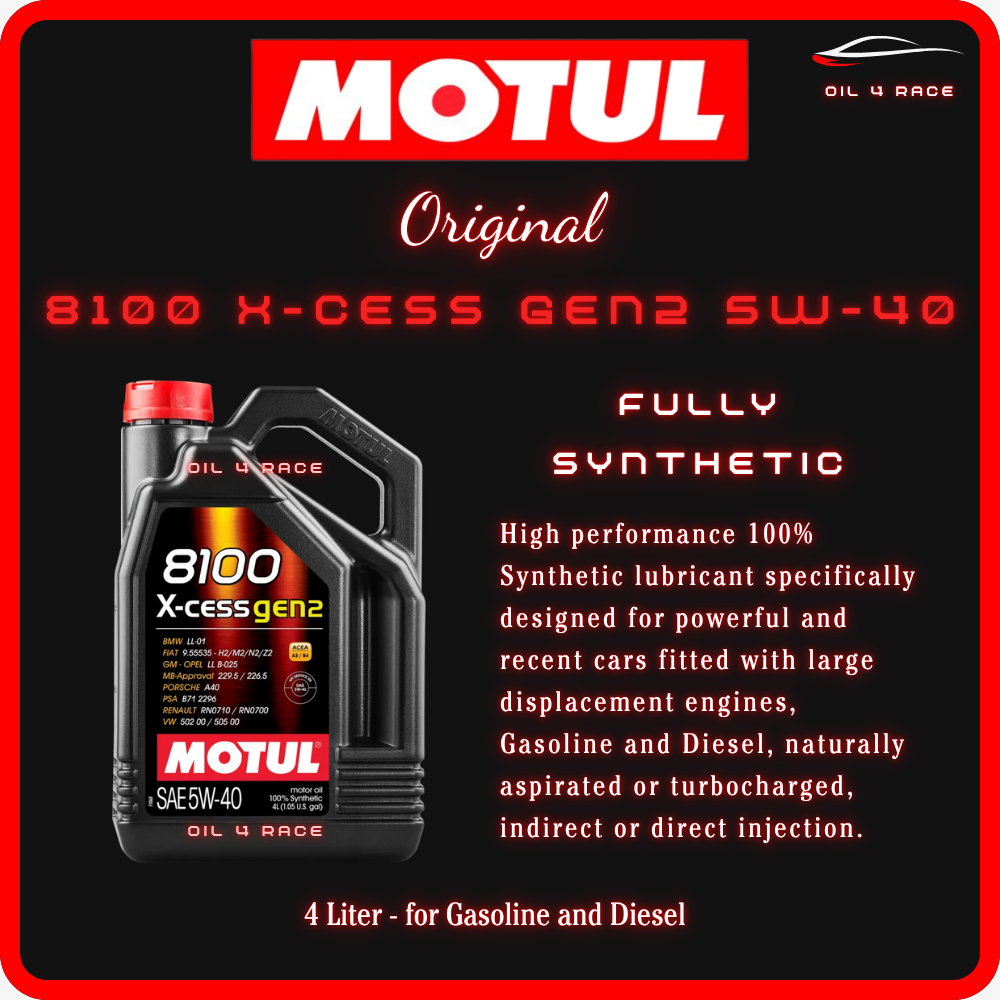(Gen2) MOTUL 8100 X-CESS Gen2 5W-40 (5L) Engine Oil | Shopee Malaysia