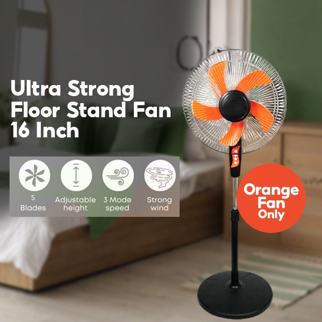 Stand Fan Kipas Berdiri Ultra Strong Floor Stand Fan 16 Inch 5 blades 3 Speed Mode Kipas Berdiri ...
