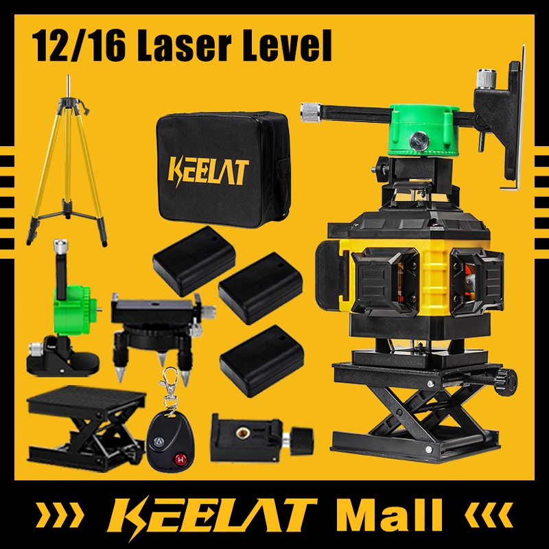 KEELAT 3 Batteries 12/16 Lines Adjustable Laser Level 360° Rotary ...