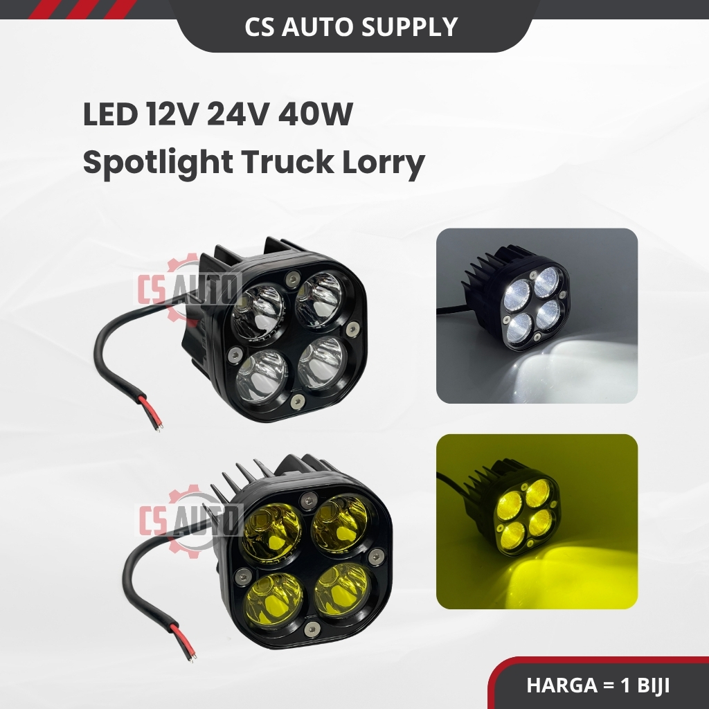 LED 12V 24V 40W 4 Mata Spotlight Truck Lorry Trailer White Yellow Focus ...
