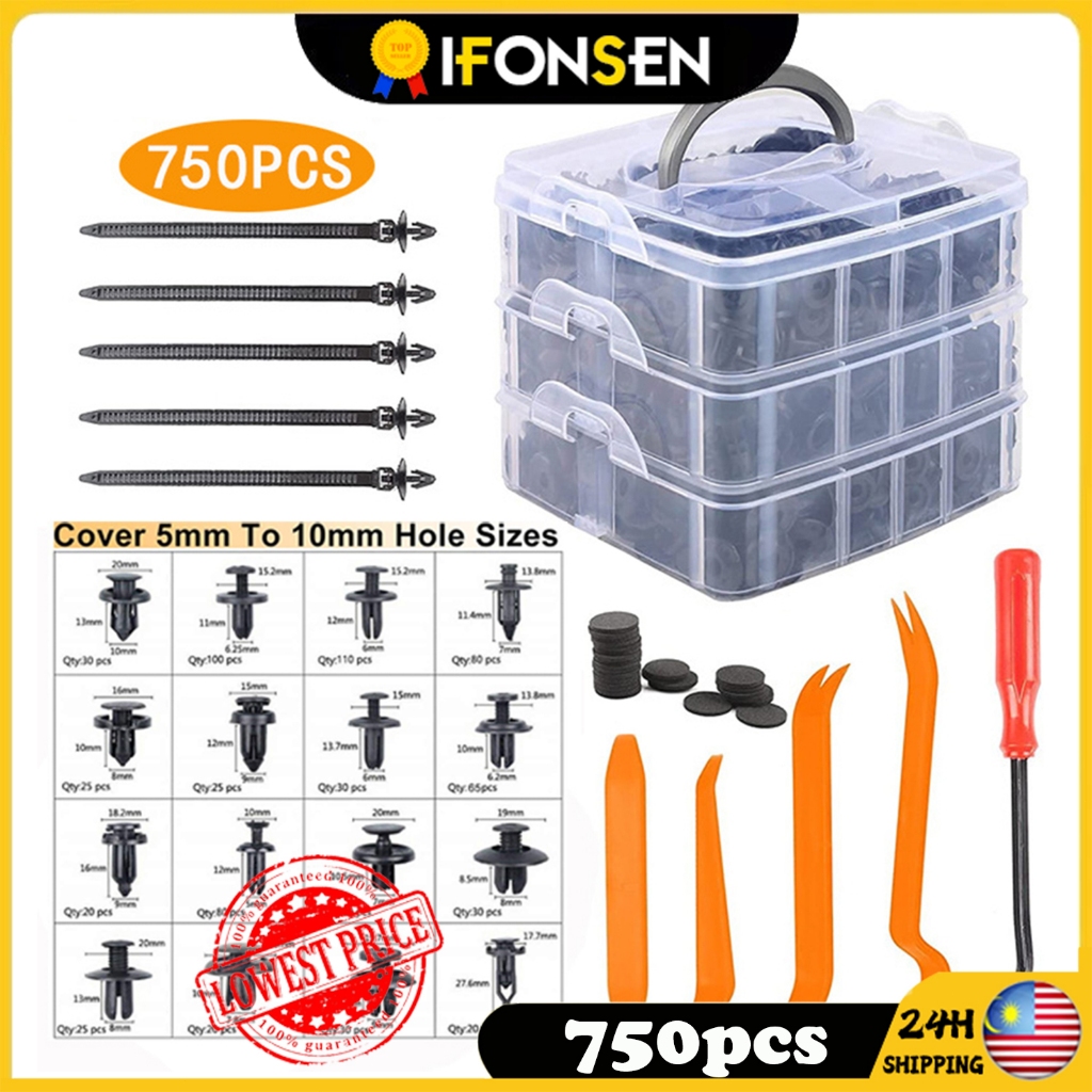 750Pcs Snap Car Rivet Bumper Repair Kit Plastic Clips Fastener Lighter ...