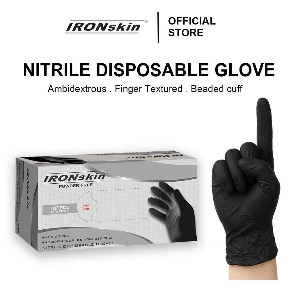 IRONskin Nitrile Glove Black M3.5g & M5.0g 50pcs | 100pcs | Powder Free ...