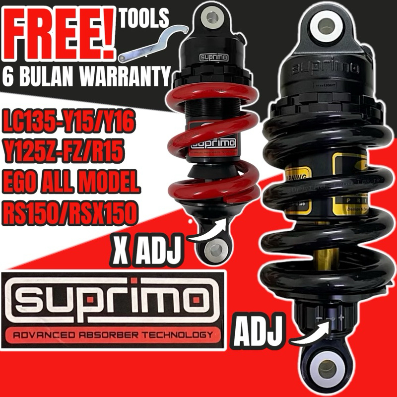 100% ORIGINAL SUPRIMO ADJUSTABLE MONOSHOCK LC135 V1 - V8 Y15 Y16 Y125Z FZ150 RS150 EGO SOFT HARD ...