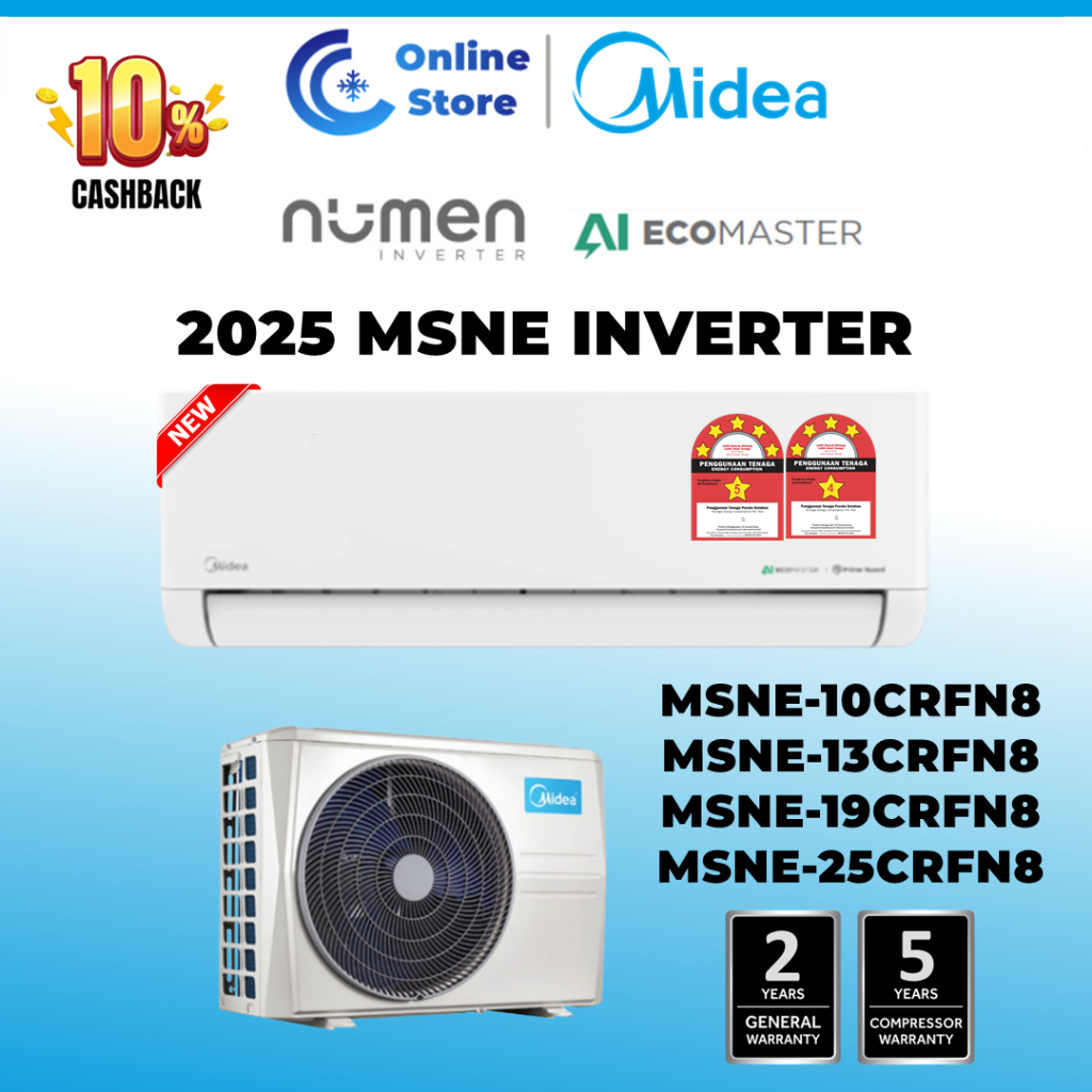 2025 MIDEA Inverter 1HP-2.5HP 4-5STAR MSNE MSNE-10CRFN8 MSNE-13CRFN8 ...