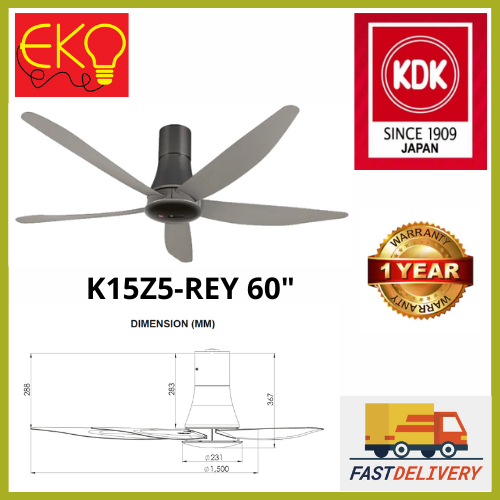 KDK K15Z5 Sensa 5 150cm 60" REY Remote Control Ceiling Fan ( Elegant ...