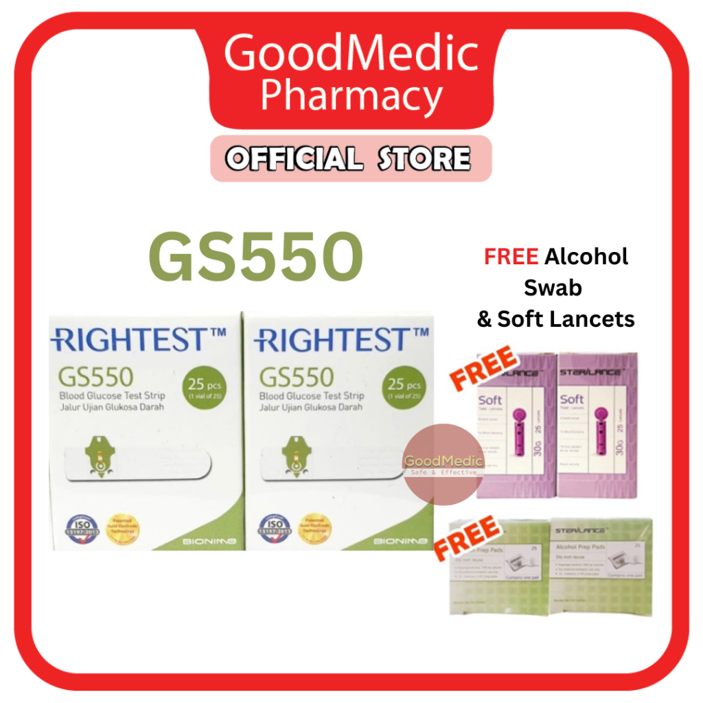 GS550 Rightest Bionime Glucose Test Strip (2 x 25s) FOC 50s Lancets ...
