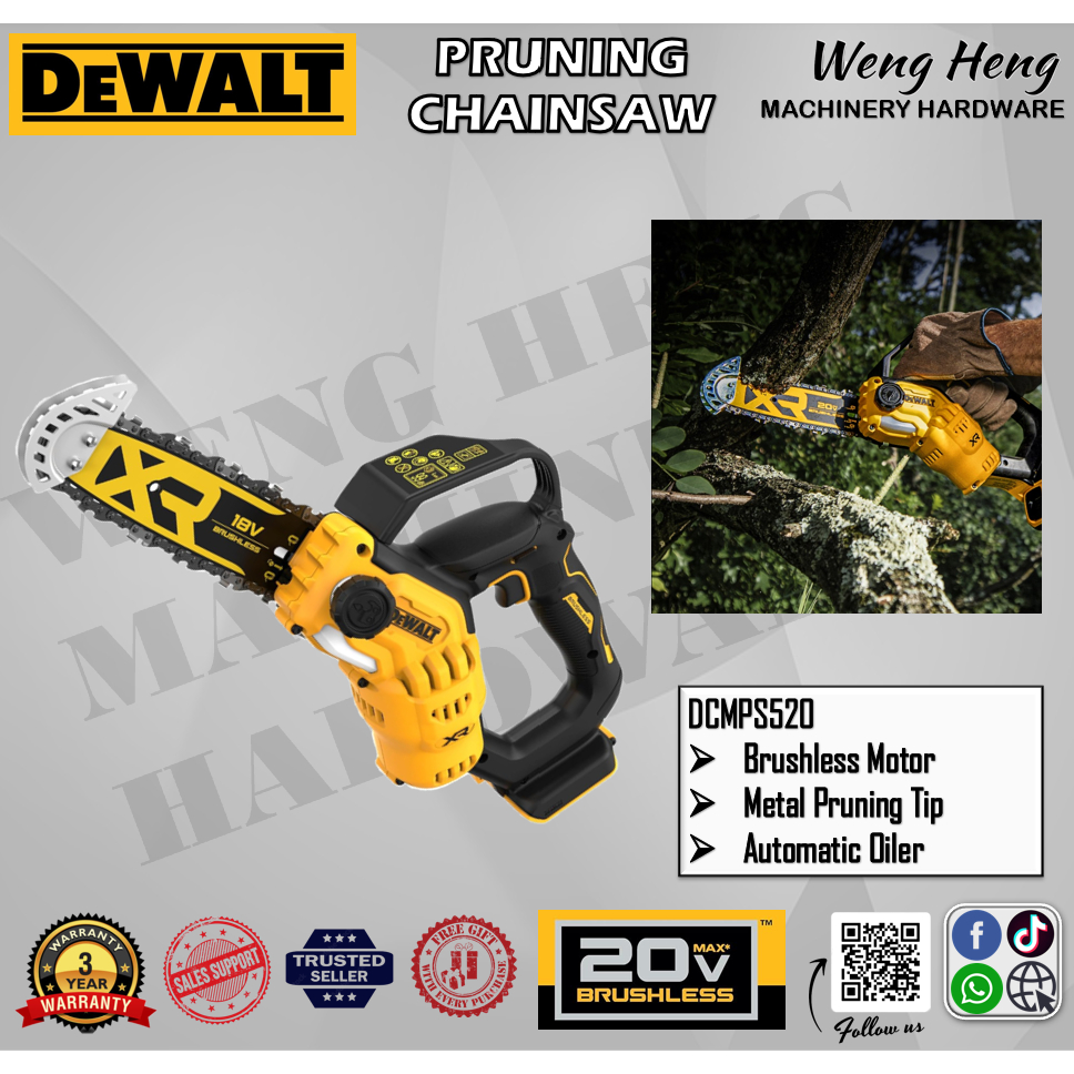DEWALT 20V XR BRUSHLESS 20CM PRUNING CHAINSAW - MODEL DCMPS520 | Shopee ...