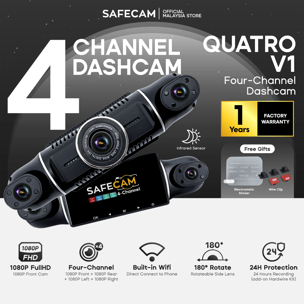 SAFECAM QuatroV1 4-Channel Dashcam FHD 1080P + 1080P + 1080P + 1080P ...