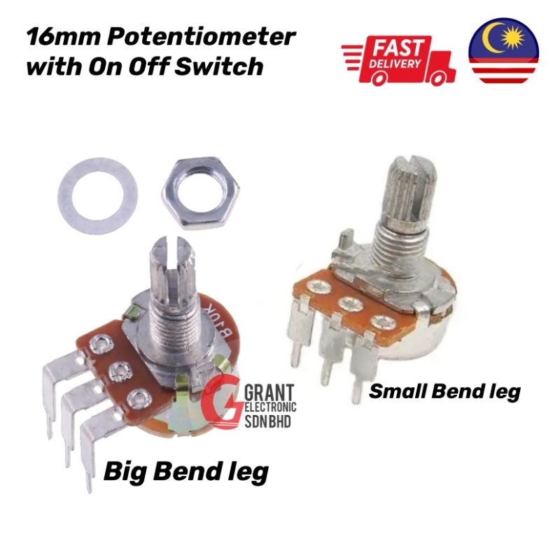 16mm Carbon Film Rotary Potentiometer with On Off Switch 1K 2K 5K 10K ...