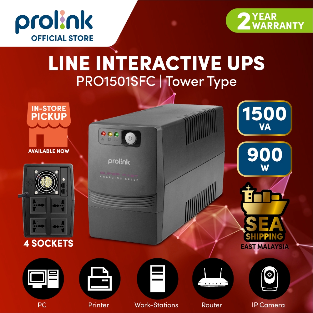 Prolink 1500VA/900W UPS Power Backup/AVR for Computer/Modem/Router/NAS ...