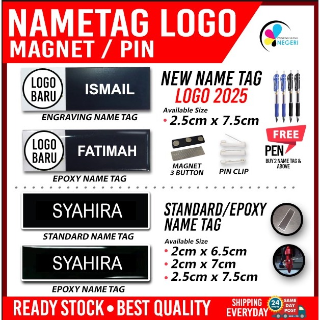NAME TAG PIN & NAME TAG MAGNET LOGO TERKINI 2025 SAMEDAY SHIP OUT ...