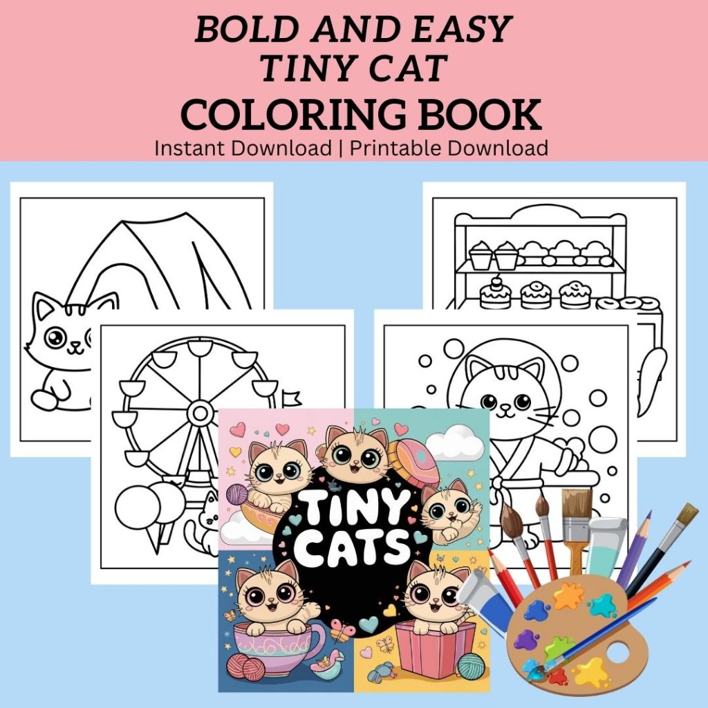 Bold and Easy Tiny Cat Coloring Book | Printable Download. | Shopee ...