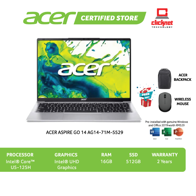 ACER Aspire Go 14 AG14-71M-5529 Laptop - 14 WUXGA IPS/U5-125H/16GB DDR5 ...