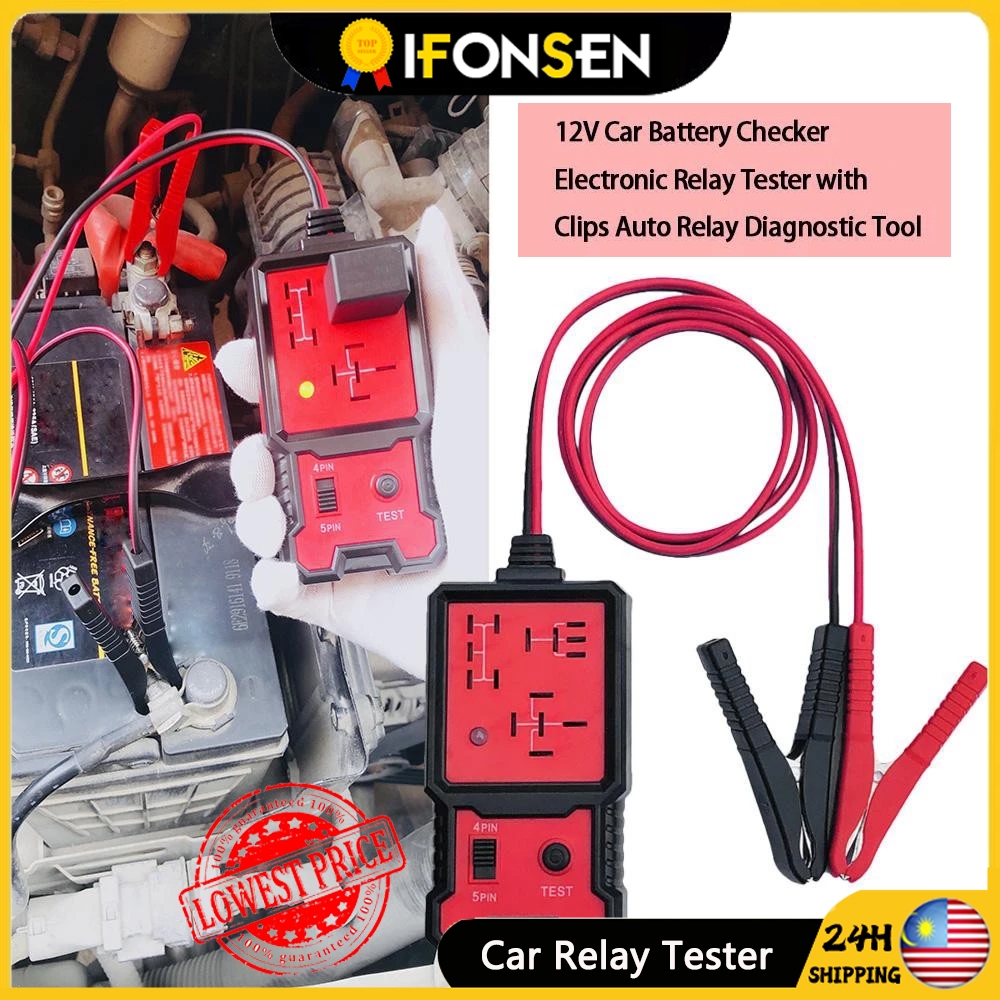 12V Car Battery Checker Electronic Relay Tester with Clips Auto Relay ...