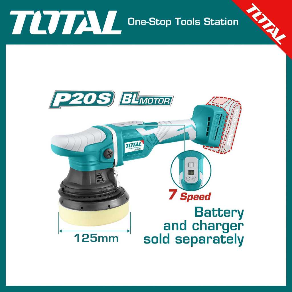 TOTAL Brushless motor Cordless polisher 20V TAPLI2002 | Shopee Malaysia