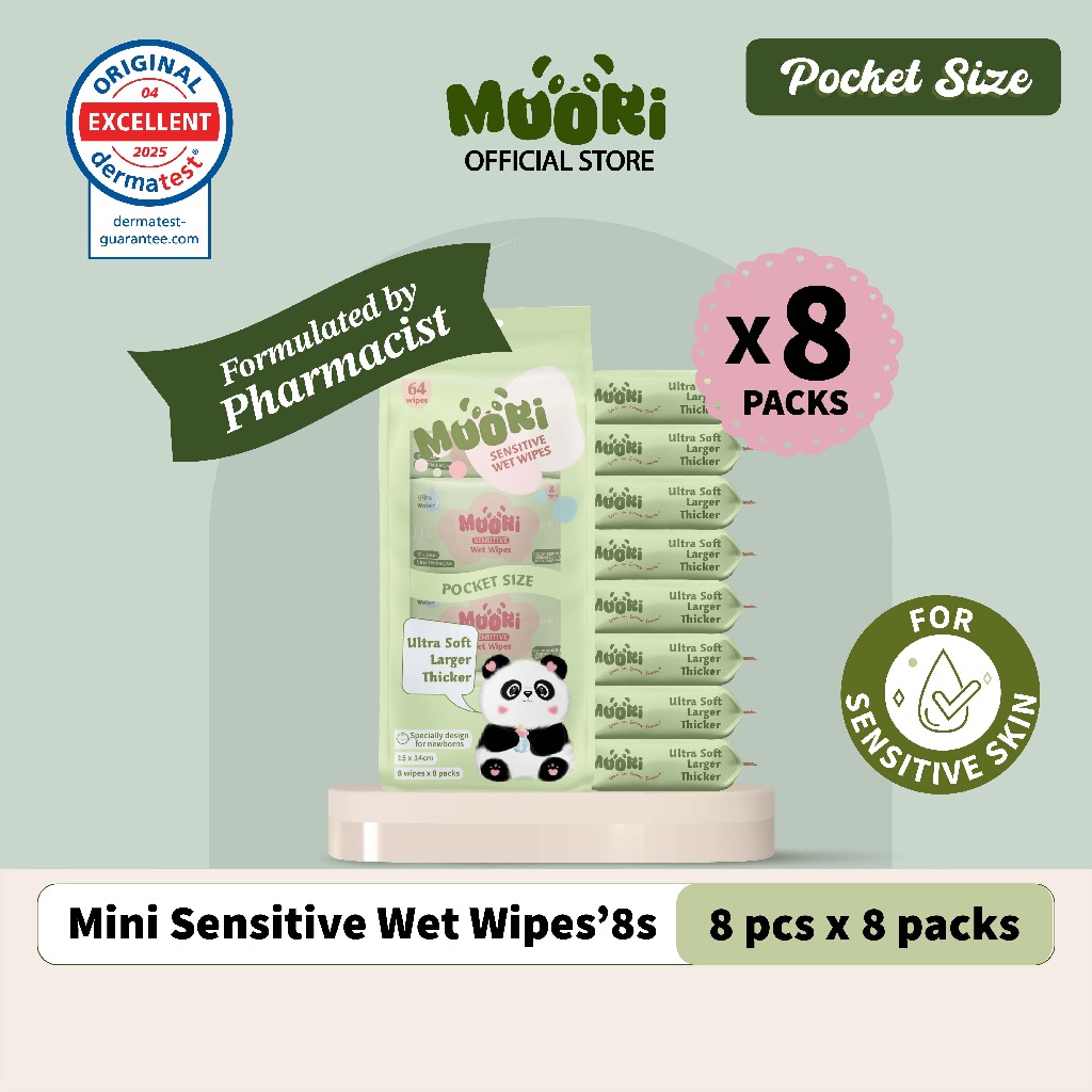 Moori Mini Sensitive Wet Wipes (8wipes/pack) No Alcohol 99% Water ...
