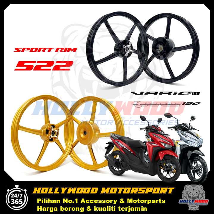 SPORT RIM VARIO150 17 VARIO125 SP522 5 BATANG GOLD GLOSSY BLACK SIAP ...