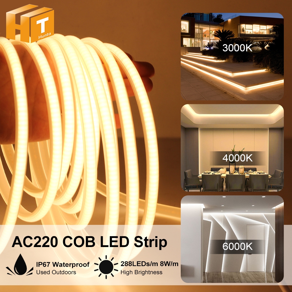240V COB LED Strip Light Milky Silicone 288Led/m 8W Waterproof COB ...
