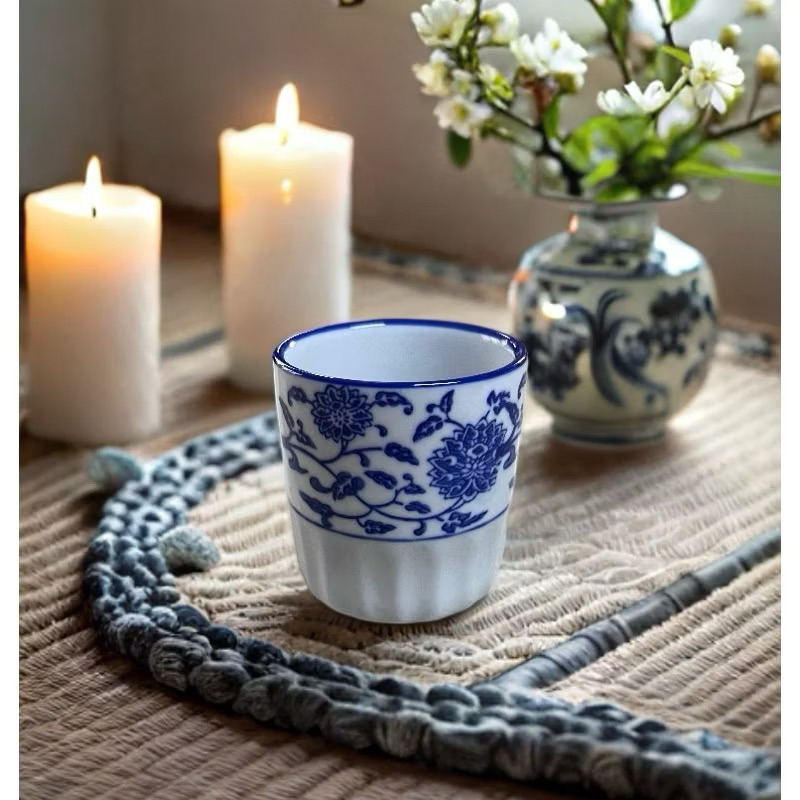 (2pcs)150ML Blue And White Series Ceramic Striped Teacup Cawan Teh ...